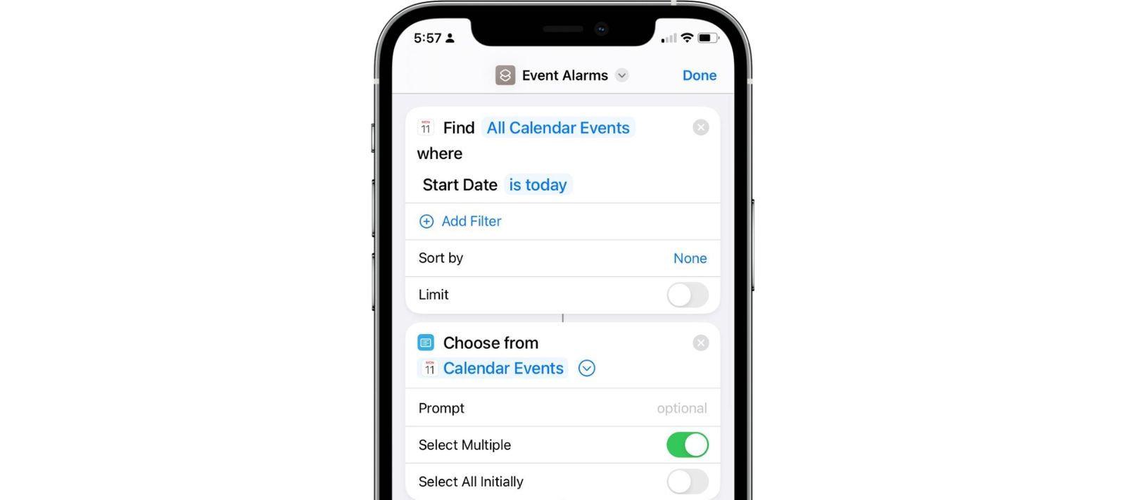 How to Create an Apple Shortcut to Set Alarms for Today's Calendar Events